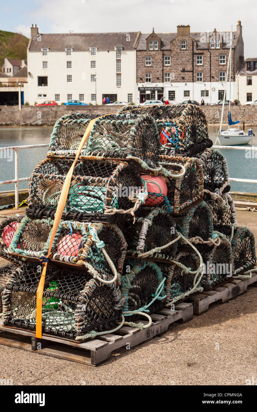 Stacked Creels ready for fishing. Stonehaven harbour Scotland Stock ...