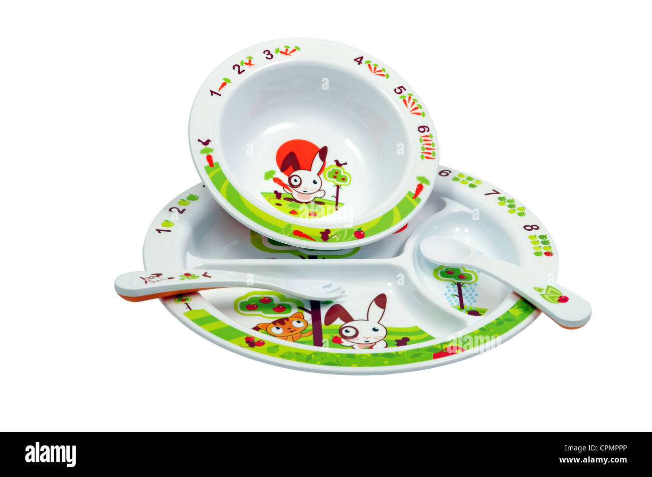 Baby food equipment isolated over white background Stock Photo - Alamy