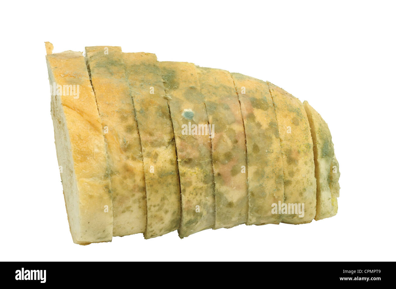 Mouldy bread sliced isolated on a white background Stock Photo - Alamy