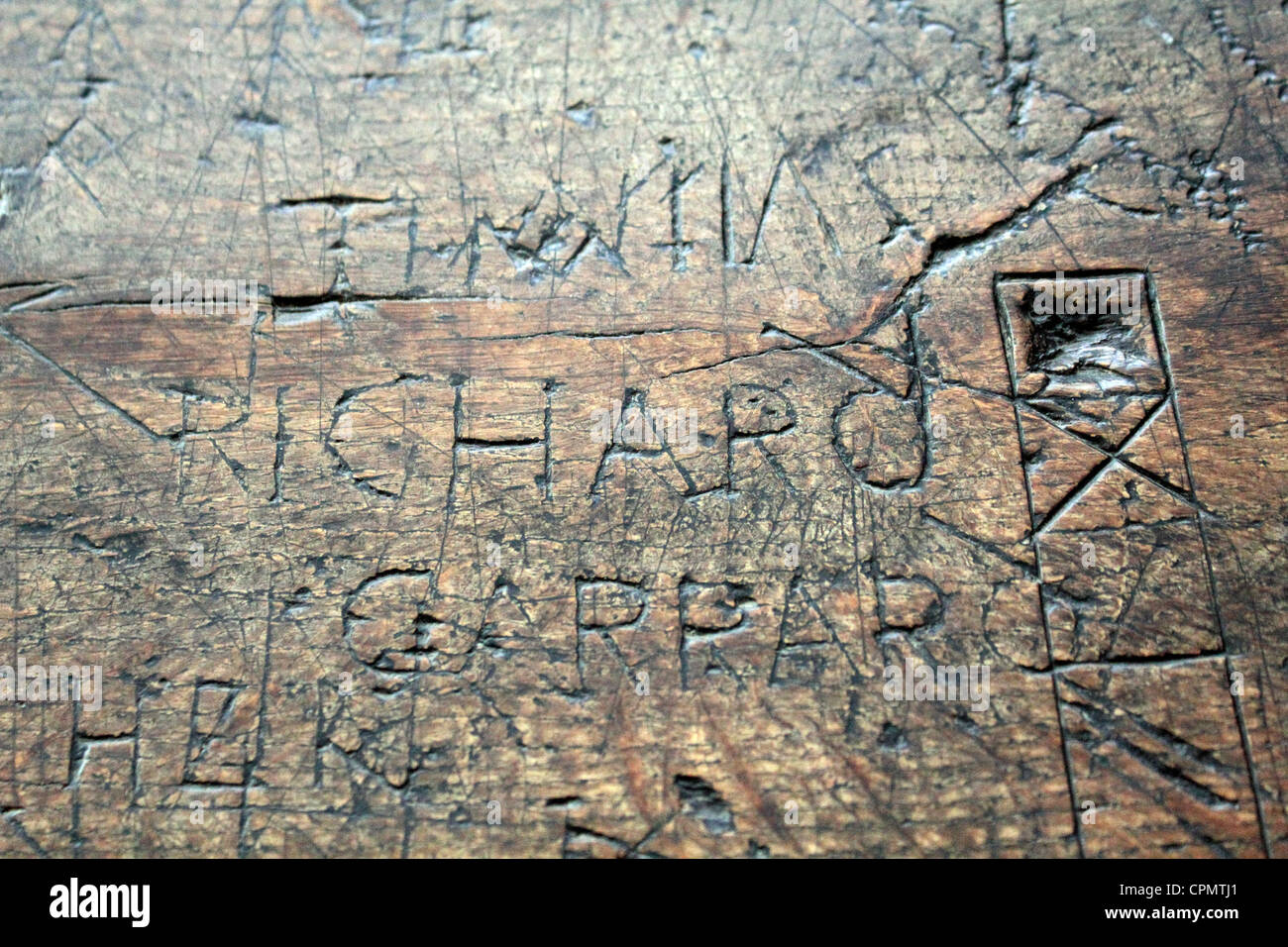 Ancient graffiti on tables inside St Edmunds Church Southwold Suffolk ...