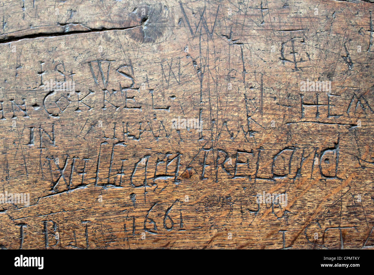Ancient graffiti on tables inside St Edmunds Church Southwold Suffolk ...