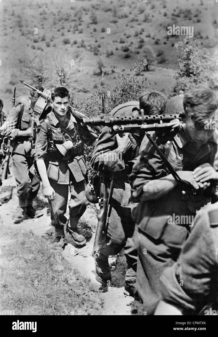 German mountain infantry advancing in Northern Greece, 1941 Stock Photo ...