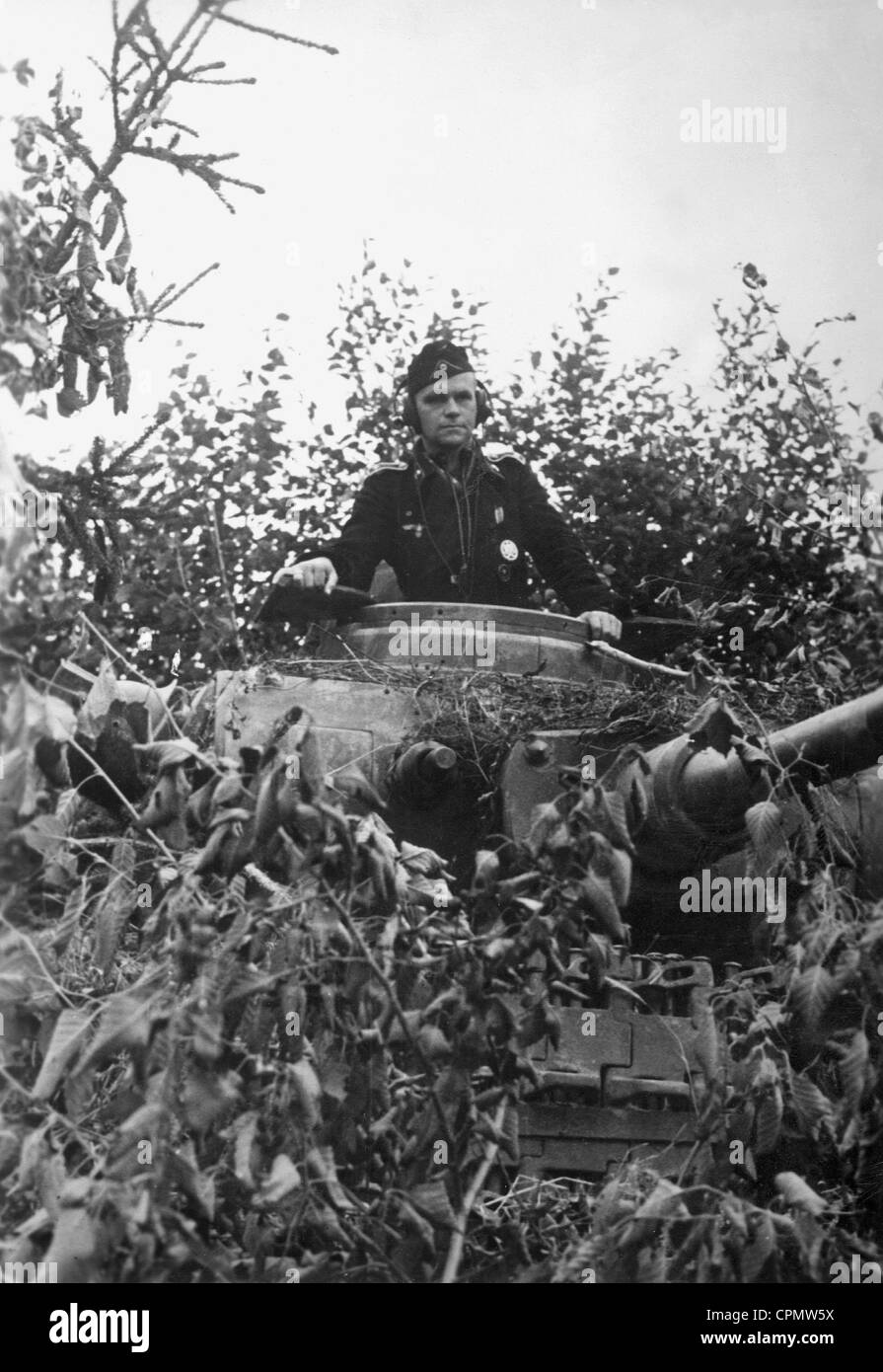 German tank in a camouflaged position on the Eastern front, 1942 Stock ...