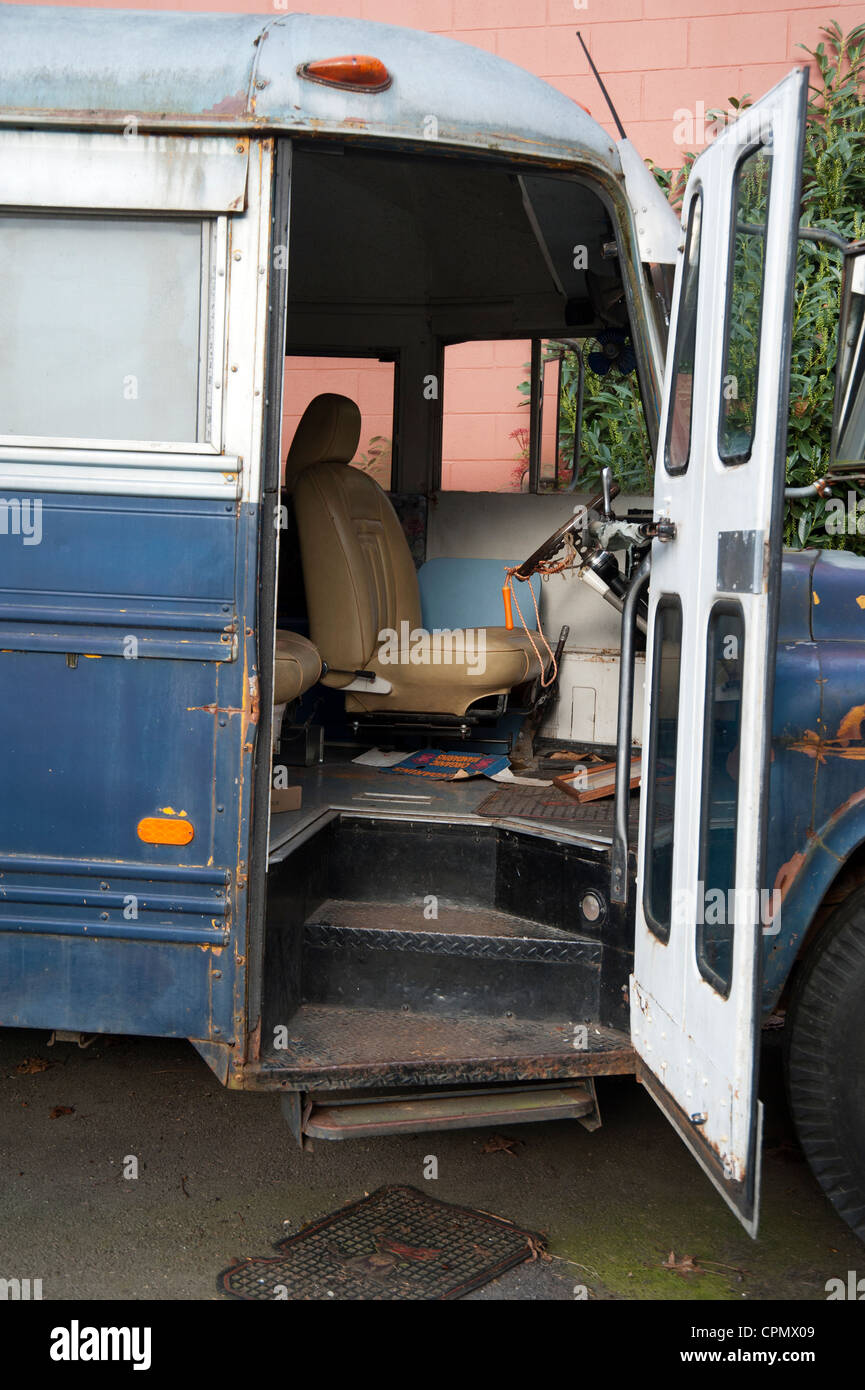 Open doorway of rickety old bus Stock Photo - Alamy