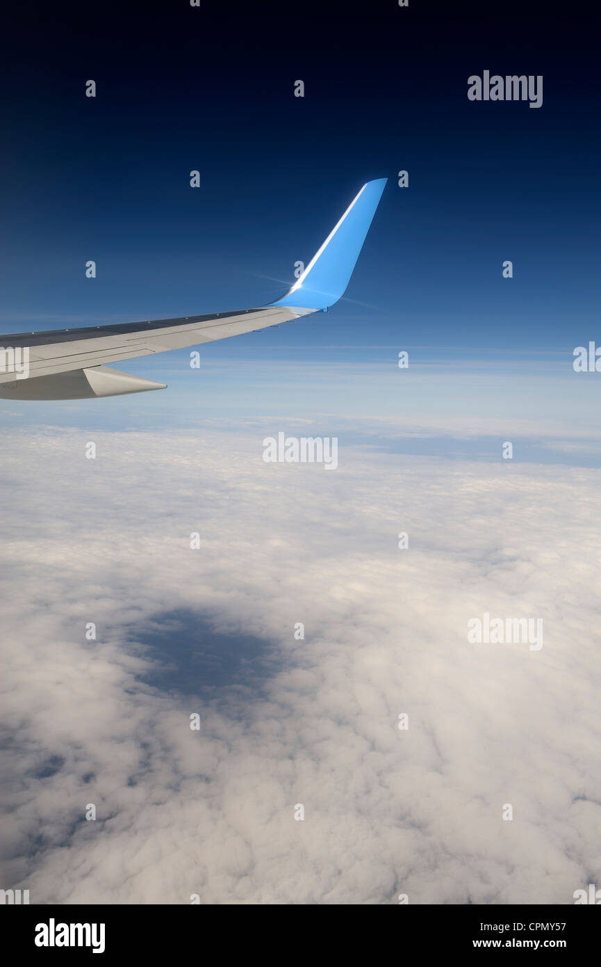Wing of thomson boeing 757-200 jet plane in flight at 36000 feet Stock ...