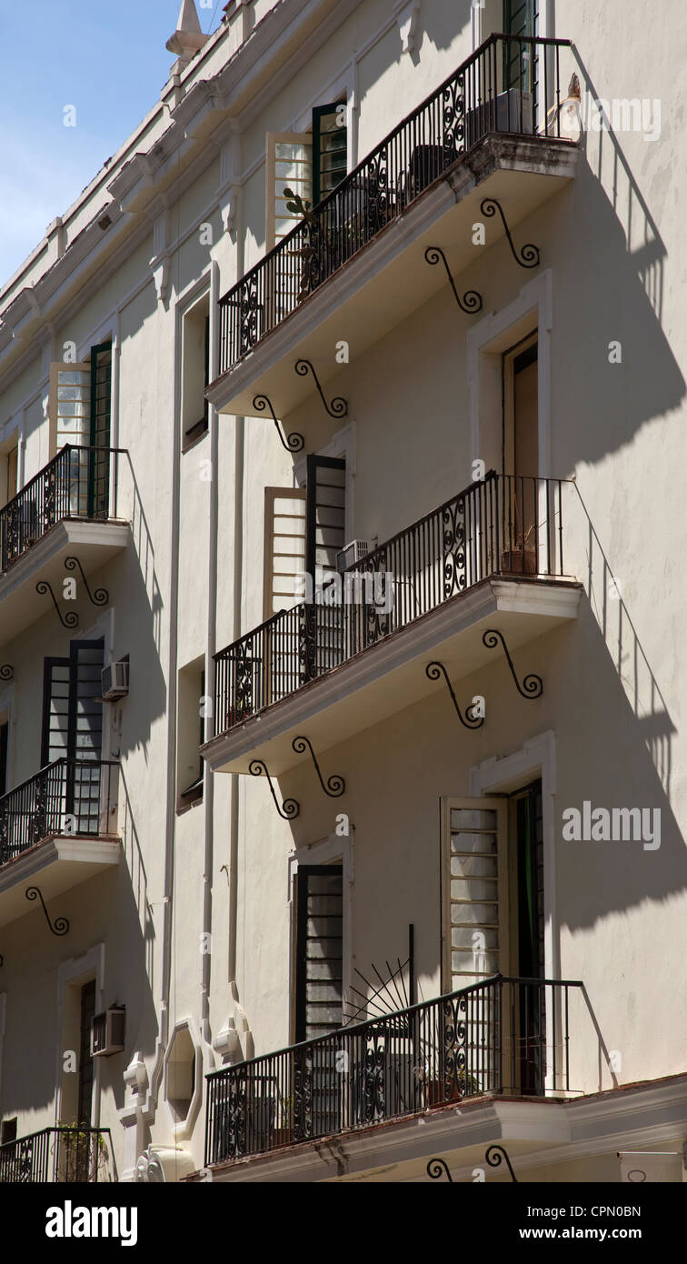 Balconies and shadows on old buildings in Old Havana Cuba Stock Photo ...