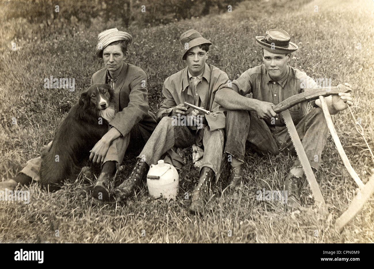 Three Young Men Looking for Trouble Stock Photo - Alamy