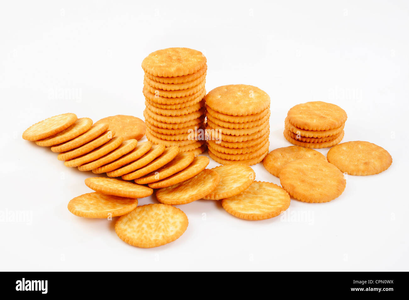pile crackers on white background Stock Photo - Alamy