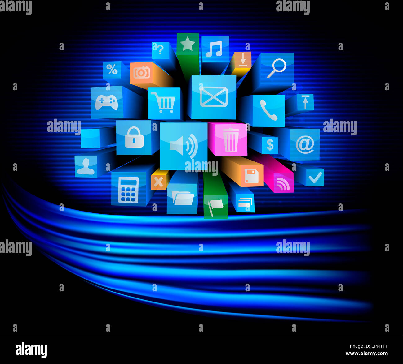 Abstract technology background with colorful icons Stock Photo - Alamy