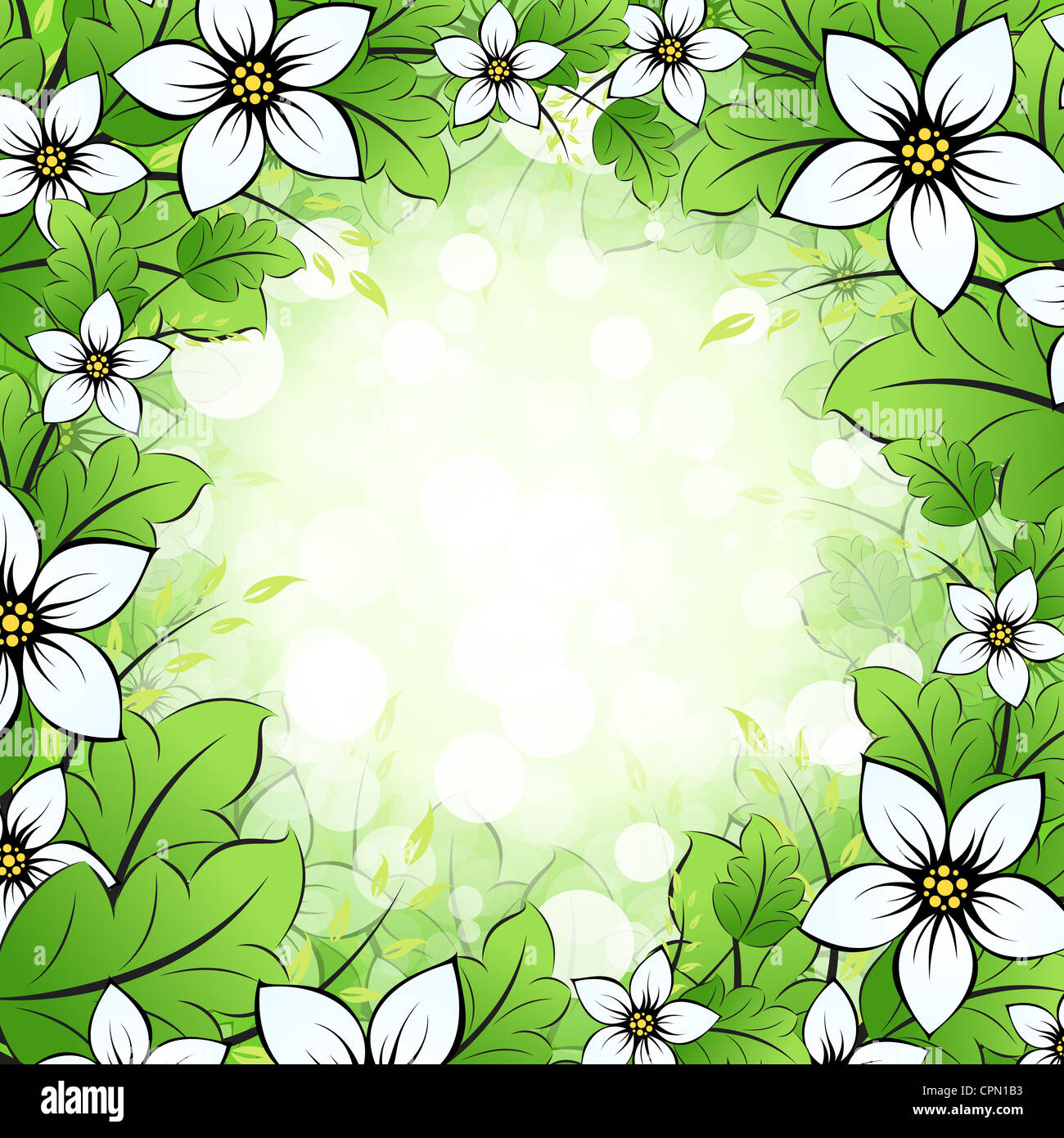 Floral Framing. Flowers and Leaves around the picture Stock Photo - Alamy
