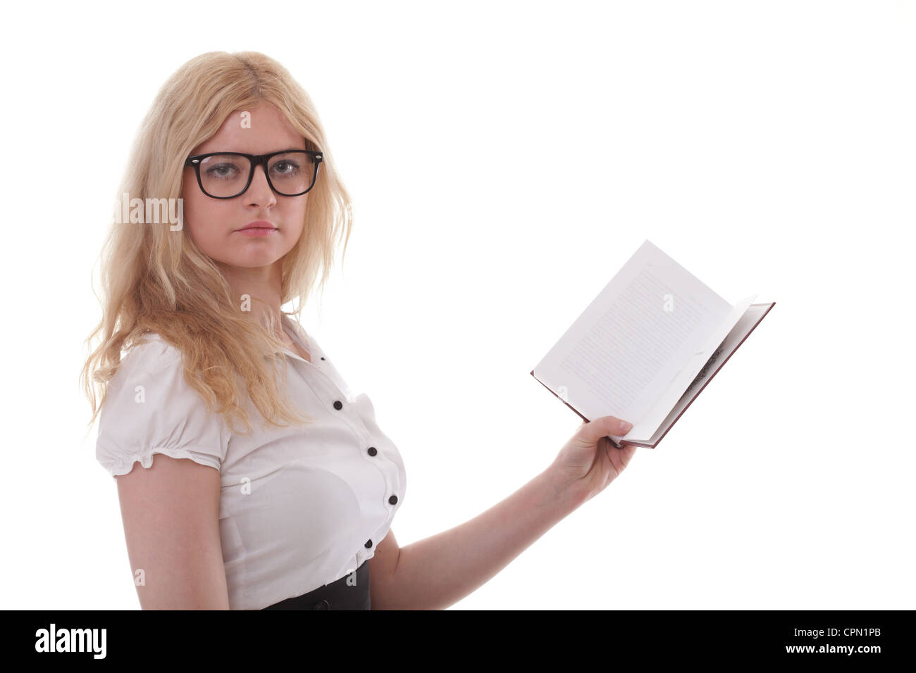 girl with book - Beautiful young woman with book isolated on a white ...