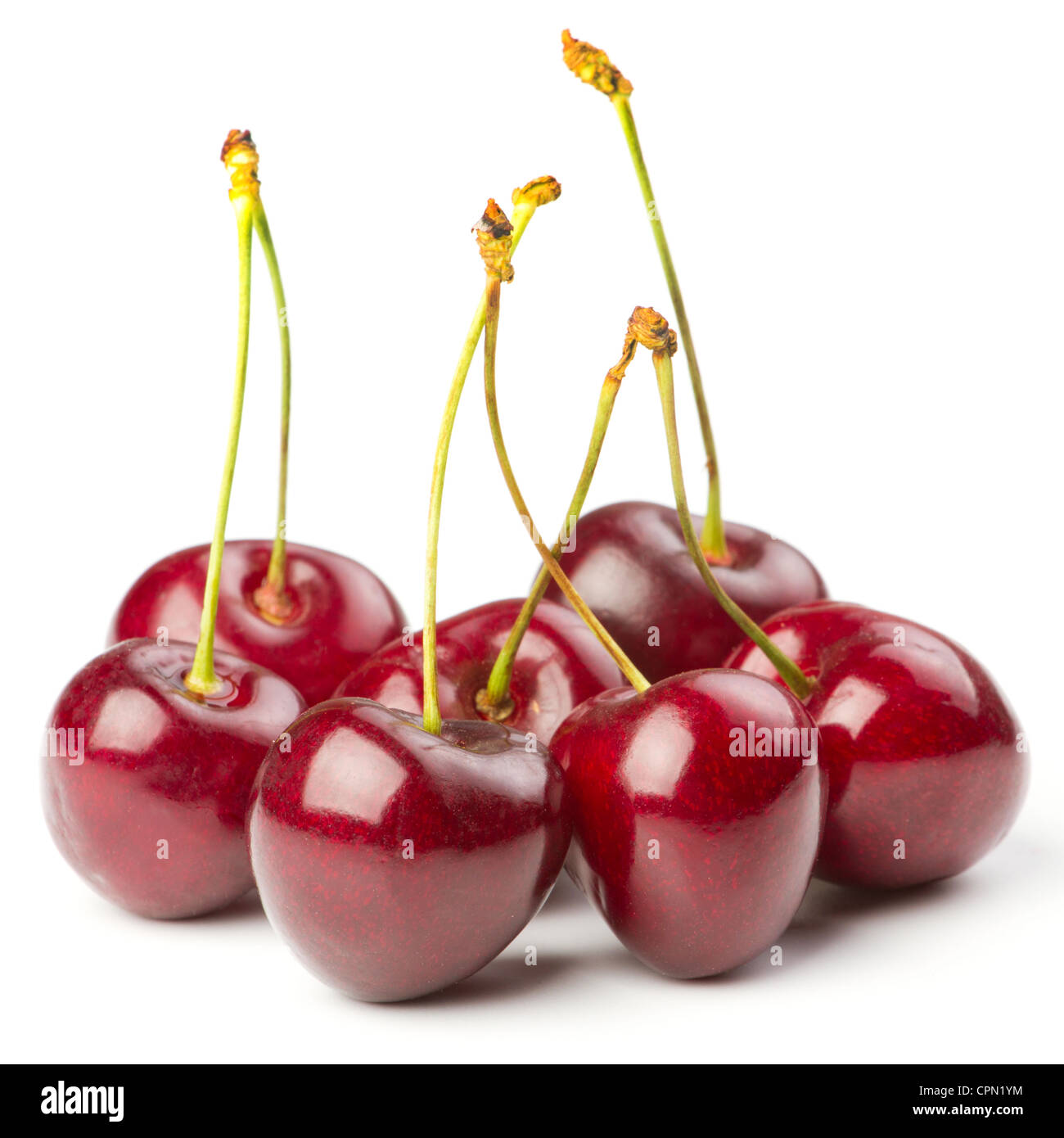 Red ripe cherries on white background Stock Photo - Alamy