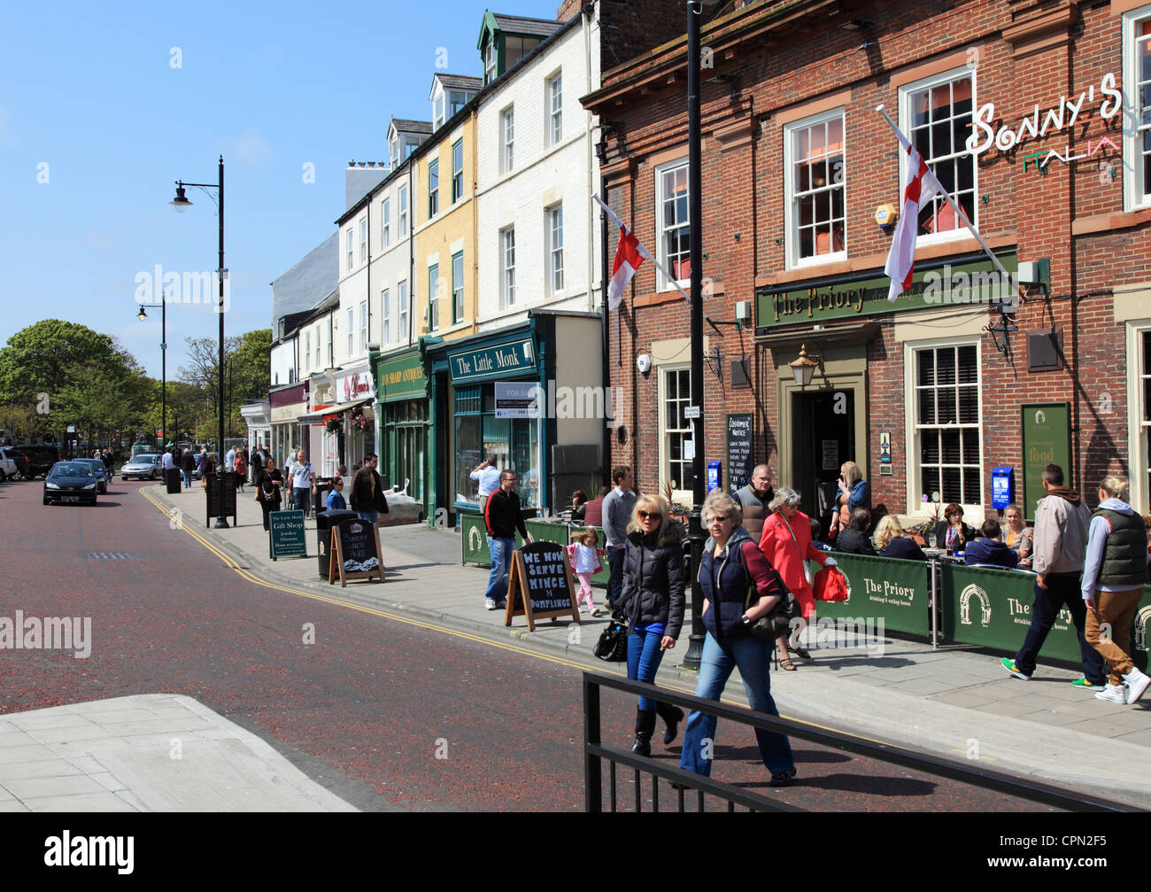 People walking along Tynemouth High Street, North East England, UK ...