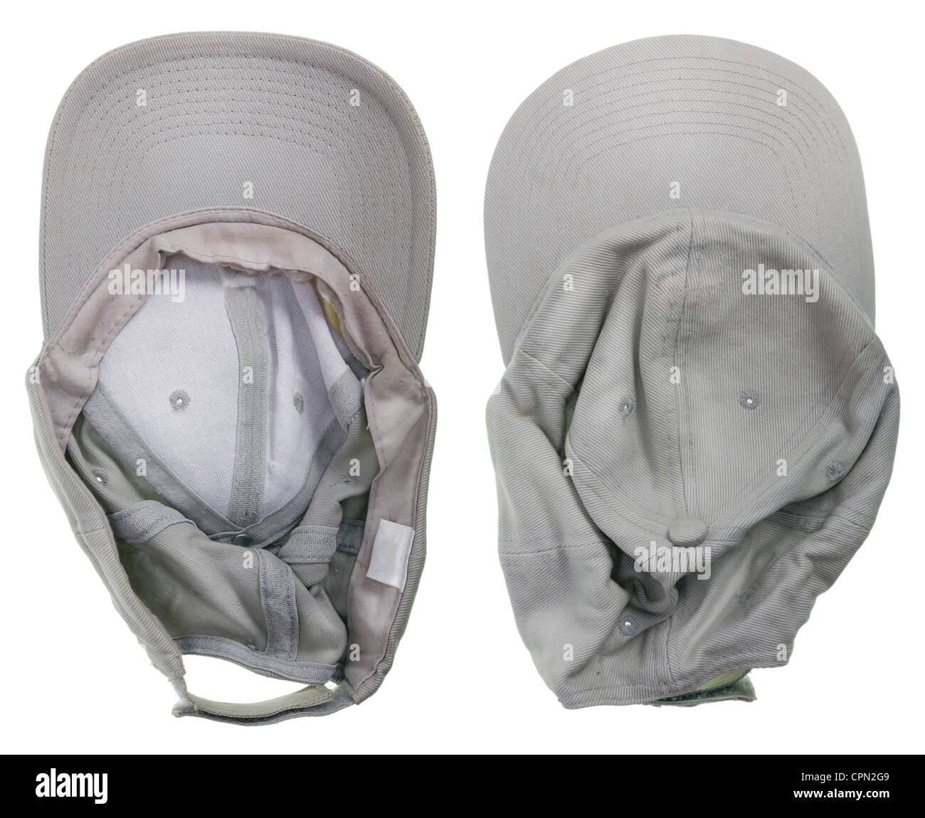 Gray crumpled cap isolated top and bottom view Stock Photo - Alamy