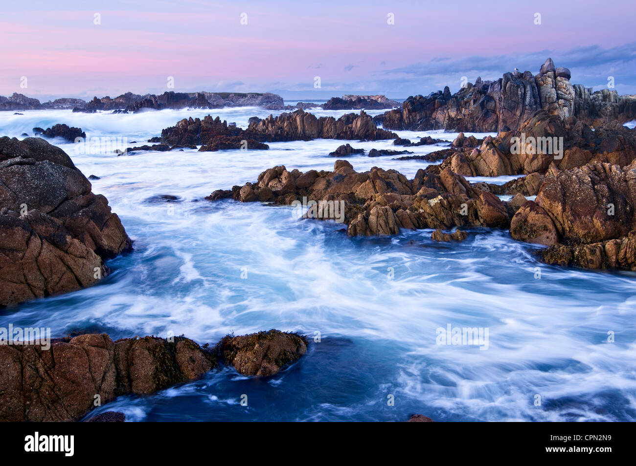 Rocky Asilomar Beach in Monterey Bay at sunset Stock Photo - Alamy