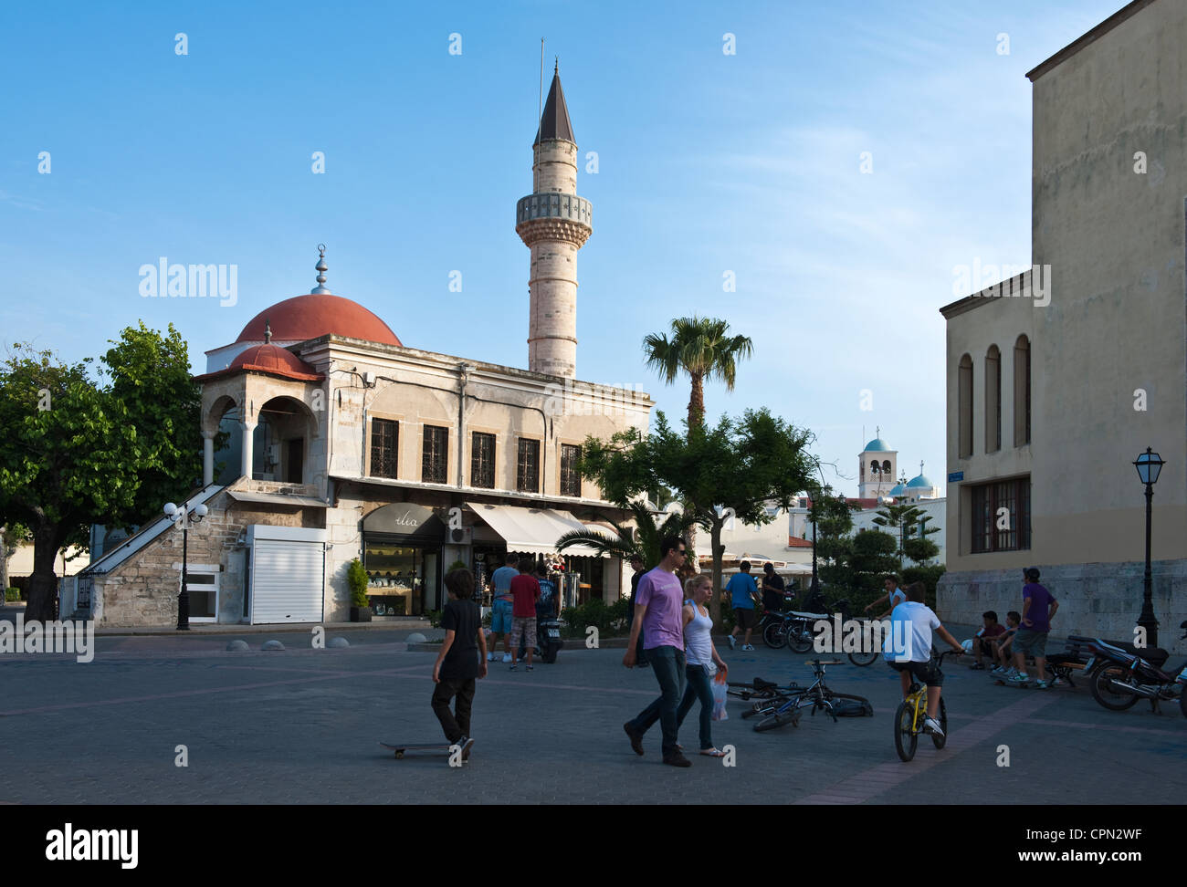Greece, Dodecanese, Kos, the Defderdar Mosque in Eleftheria square ...