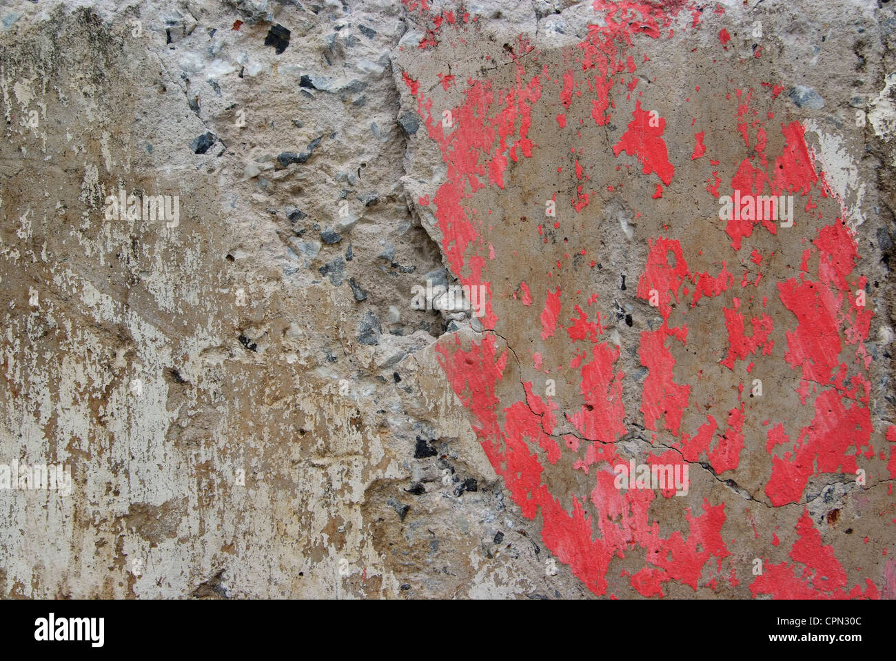 Texture of old weathered concrete wall with rusty warning stripes Stock ...