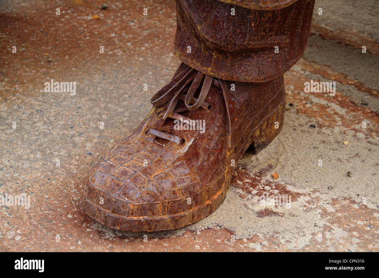 Steel boot on statue at Scarborough Stock Photo - Alamy