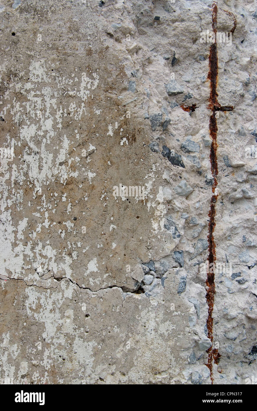 Texture of old weathered concrete wall with rusty warning stripes Stock ...