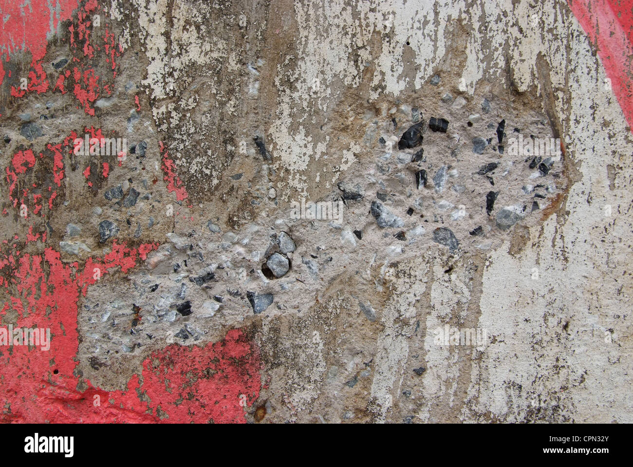 Texture of old weathered concrete wall with rusty warning stripes Stock ...