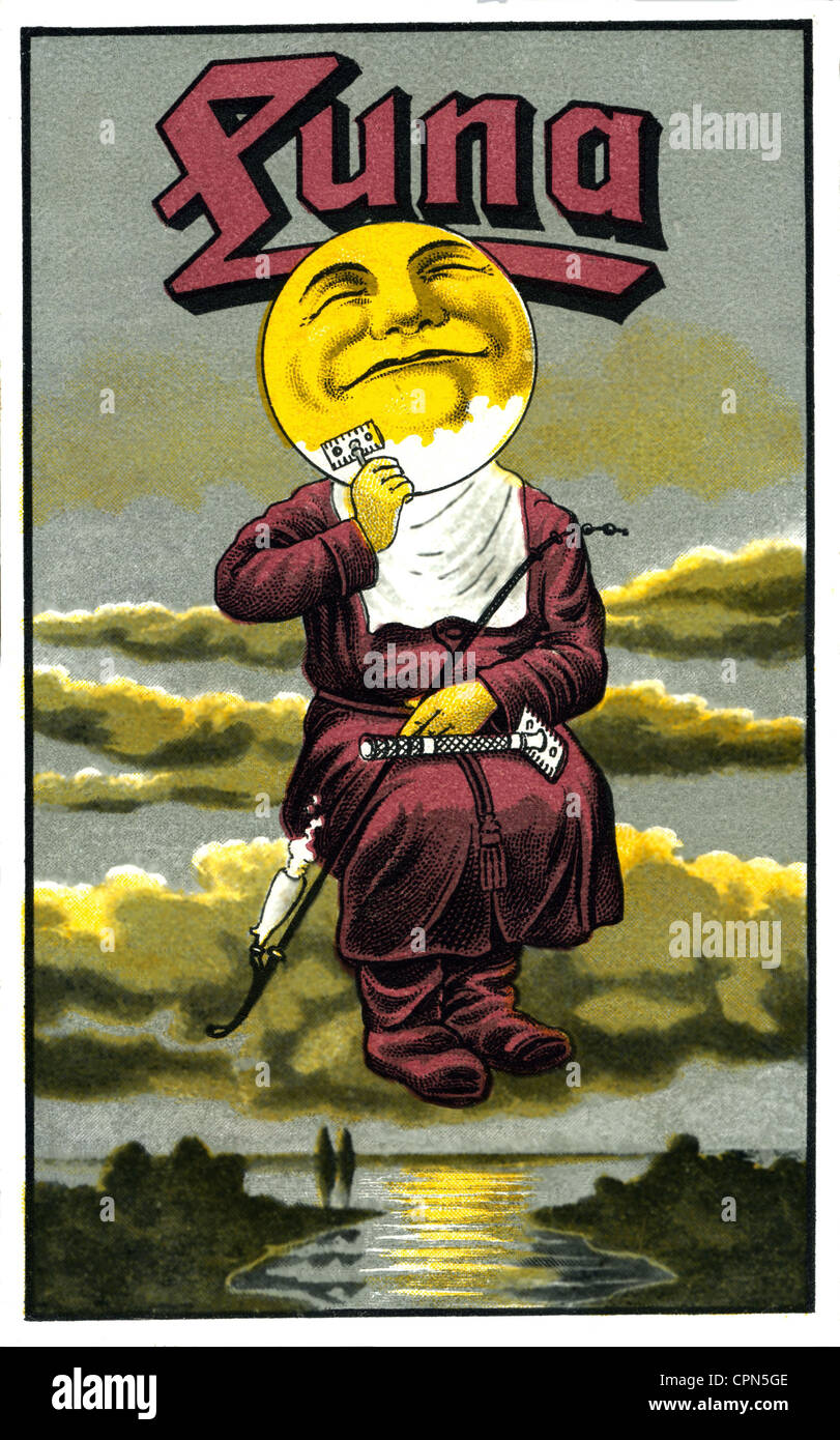 advertising, cosmetics, razor blade, brand Luna, man as moon, sitting ...