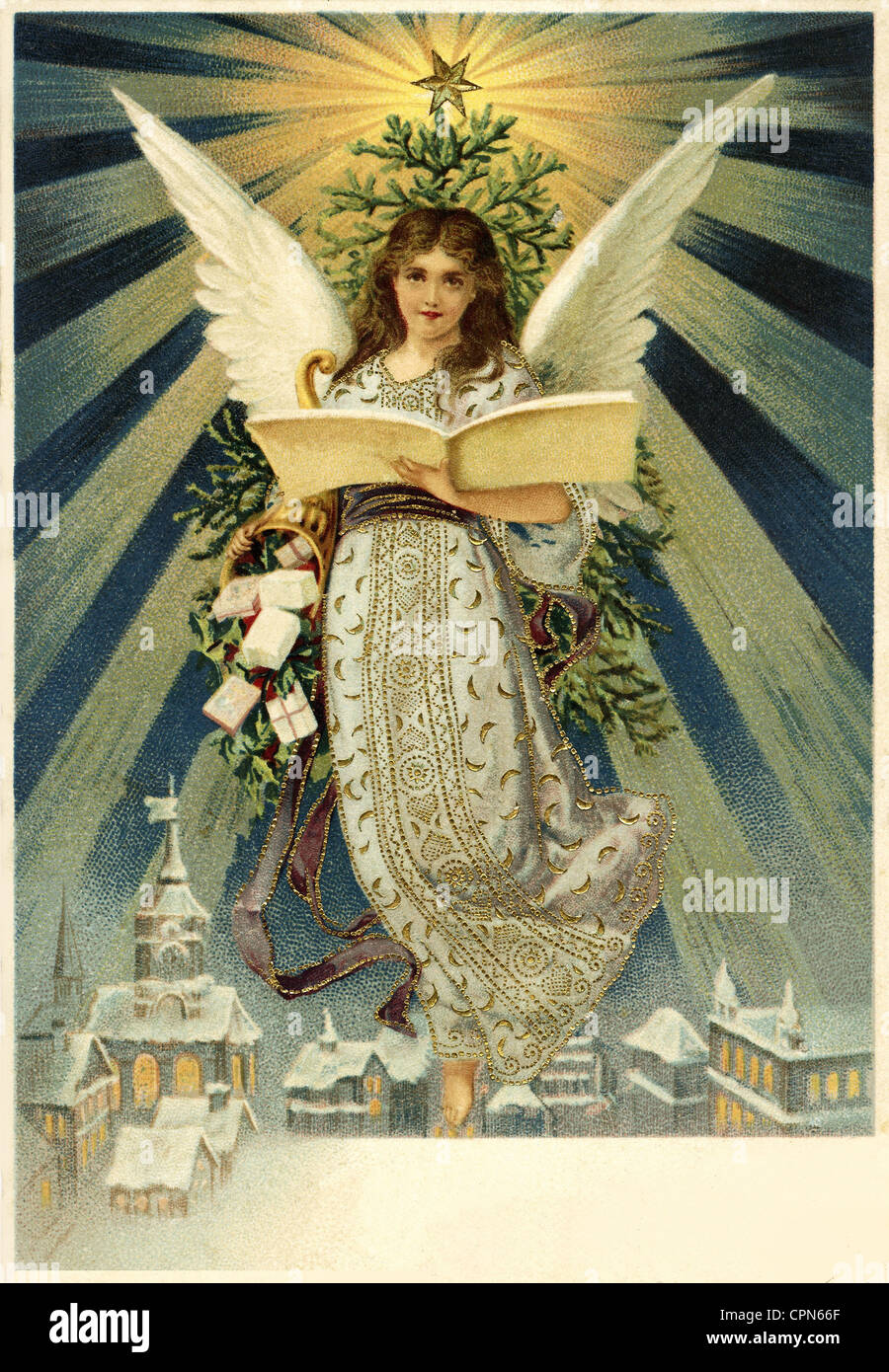 Christmas, Christmas angel with good news, postcard, Germany, 1913 ...