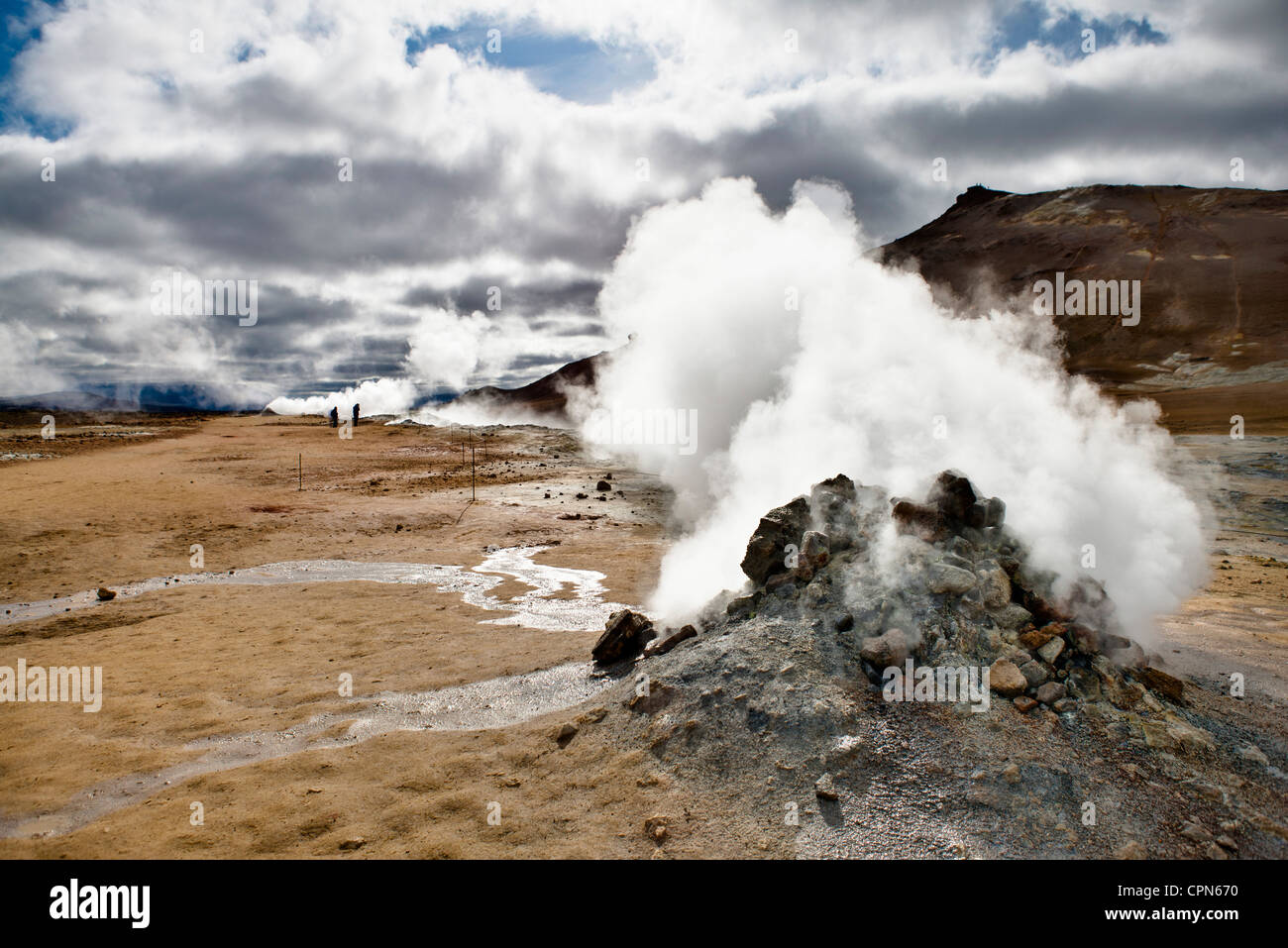 Iceland, Namafjall, fumarole releasing steam and sulfur gas Stock Photo ...