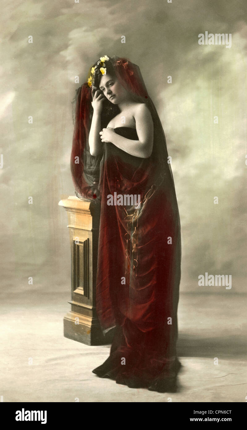 people, women, woman with chastity belt, shining through under the wear ...
