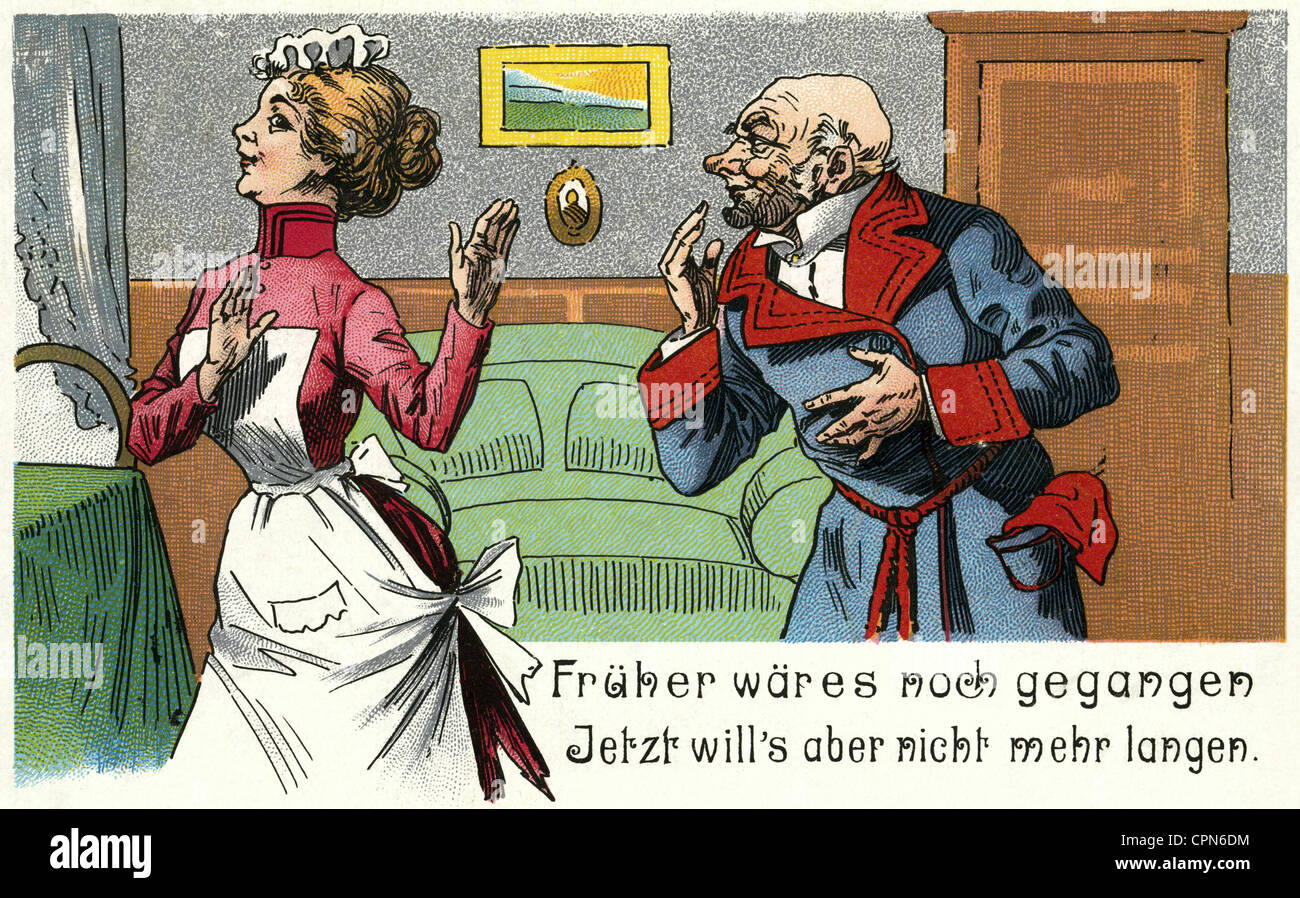 caricature, womanizer, man of the house hassle his staff, Germany, 1903 ...