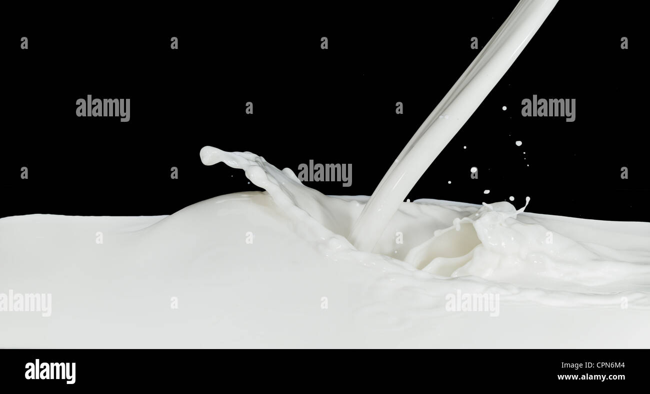 splashing milk isolated on black background Stock Photo - Alamy