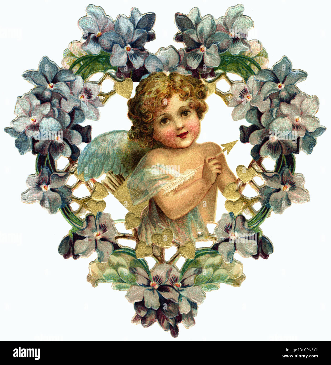 kitsch, angel of love with arrow, scrap-picture, lithograph, Germany ...