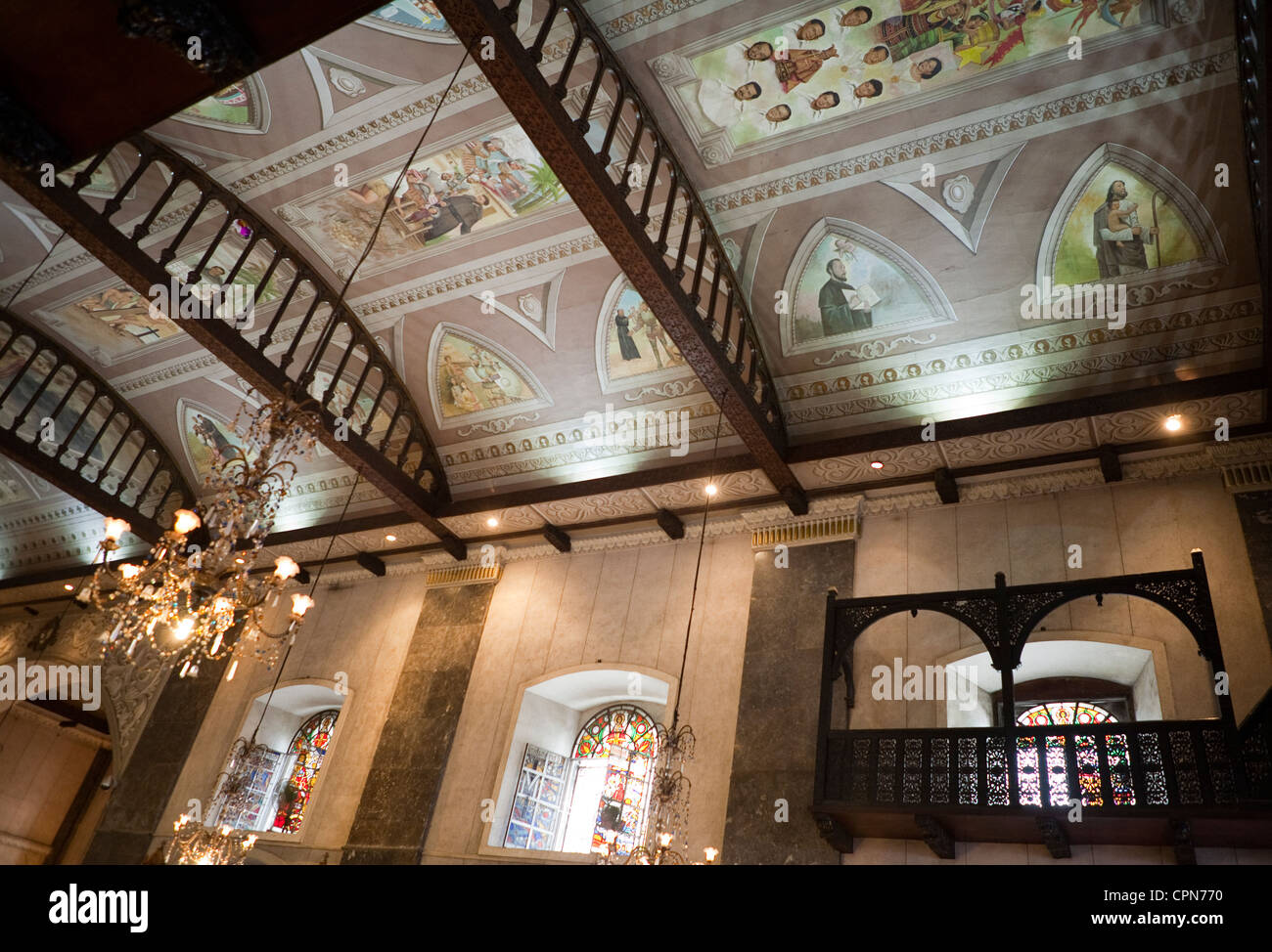 A ceiling mural at The Minor Basilica of the Santo Nino. Cebu City ...