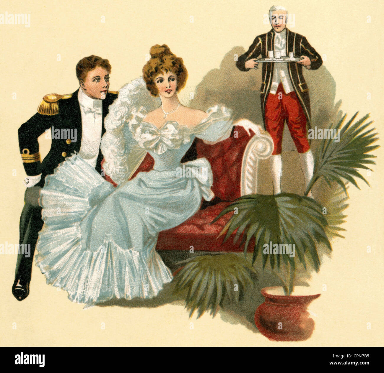 people, couples, lovers, polite society, servant, Germany, 1899 ...