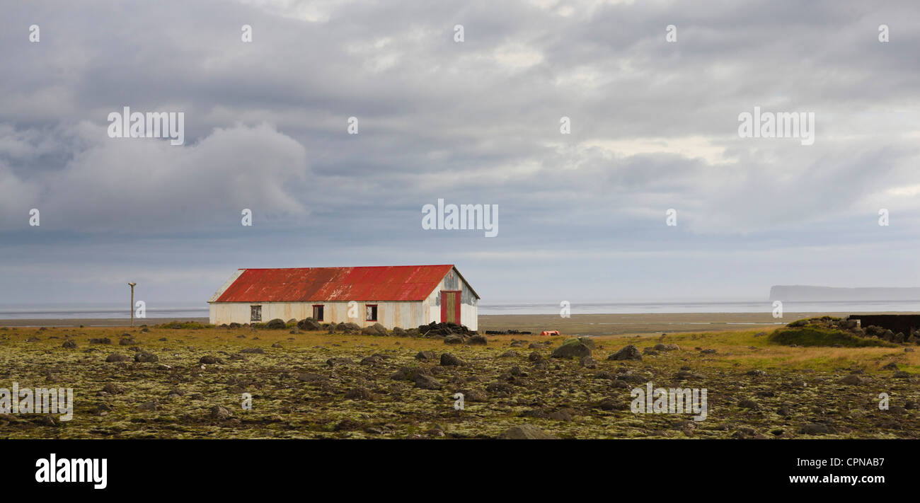 Panoramic rural scene with barn, Iceland Stock Photo - Alamy