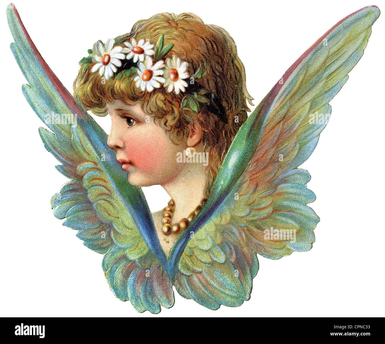 kitsch, angel with blossom in hair, scrap-picture, lithograph, Germany ...