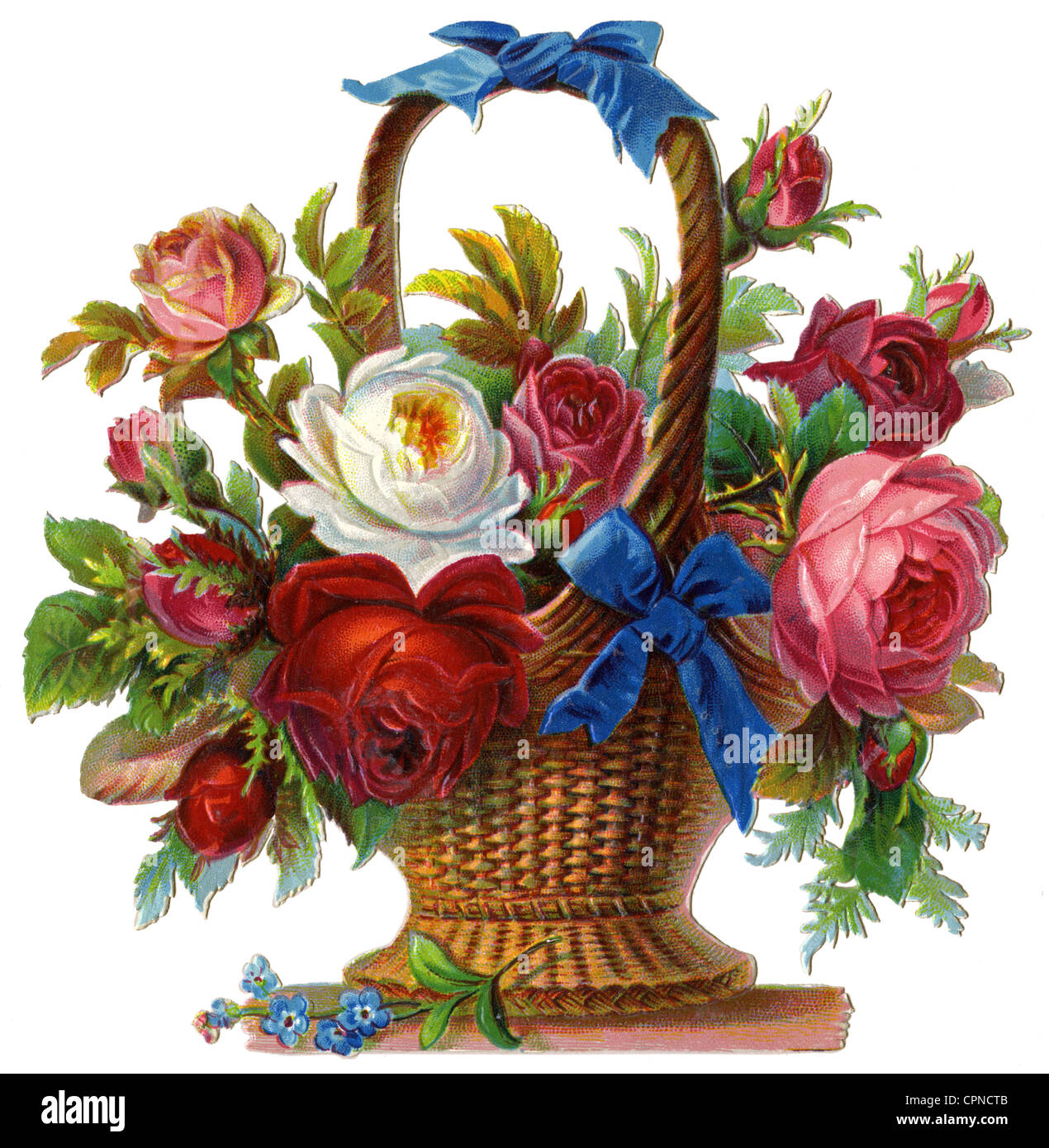 kitsch/cards/souvenir, flower basket with roses, scrap-picture, Germany ...
