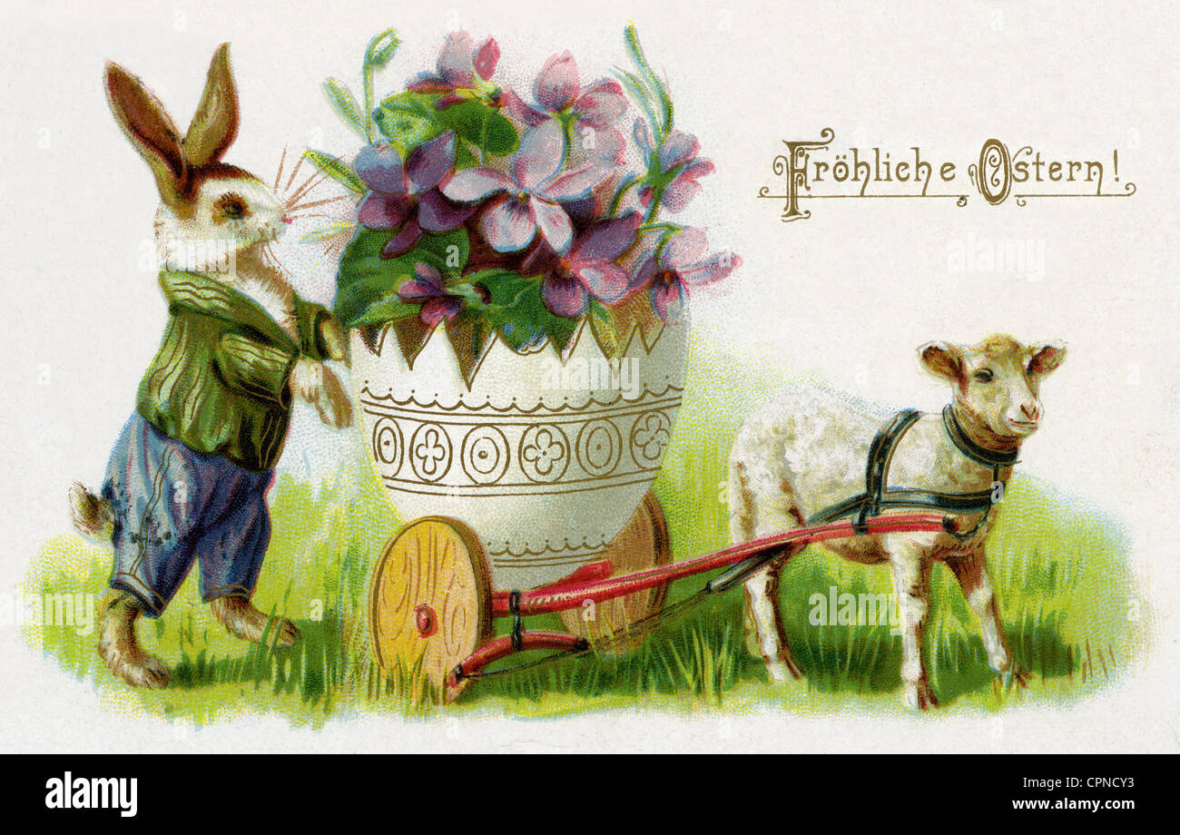 Easter, "Happy Easter", Easter card, easter-bunny with eggshell full of ...