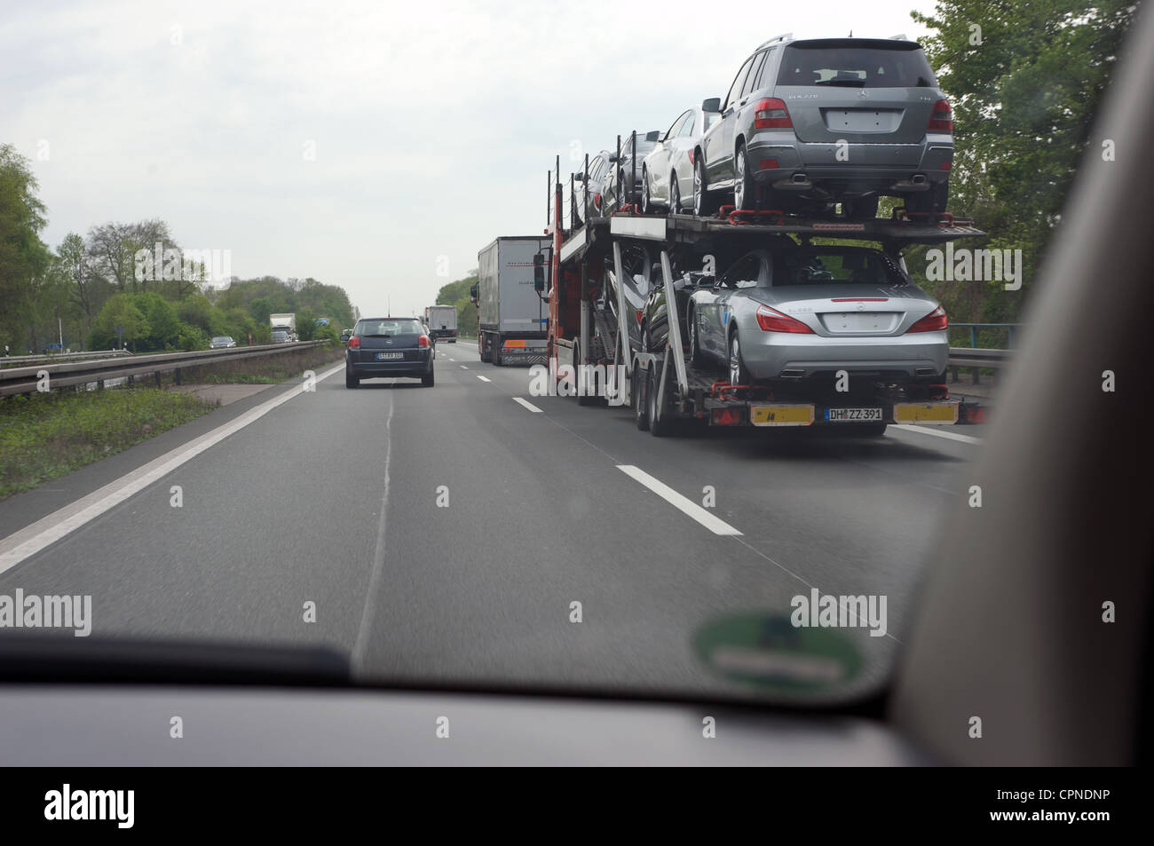 Mercedes-Benz car transporter, German autobahn Stock Photo - Alamy