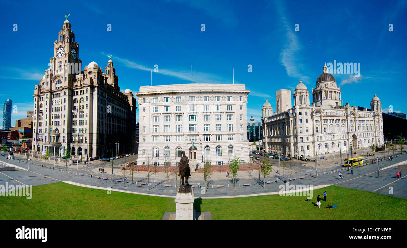 Panorama of Pier Head in Liverpool with the Grade 2 listed buildings ...