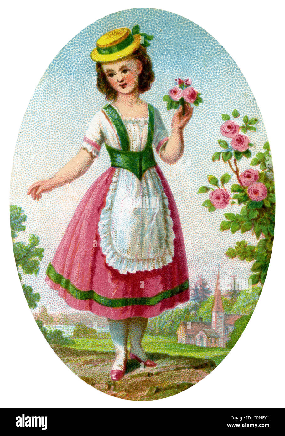 kitsch/cards/souvenir, girl is picking flowers, lithograph, Germany ...
