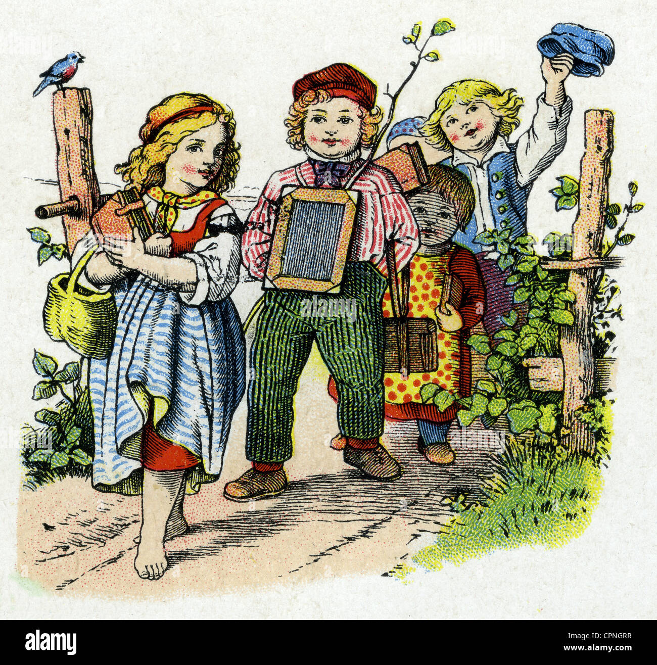 pedagogy, school, children on the way to school, Germany, circa 1860 ...