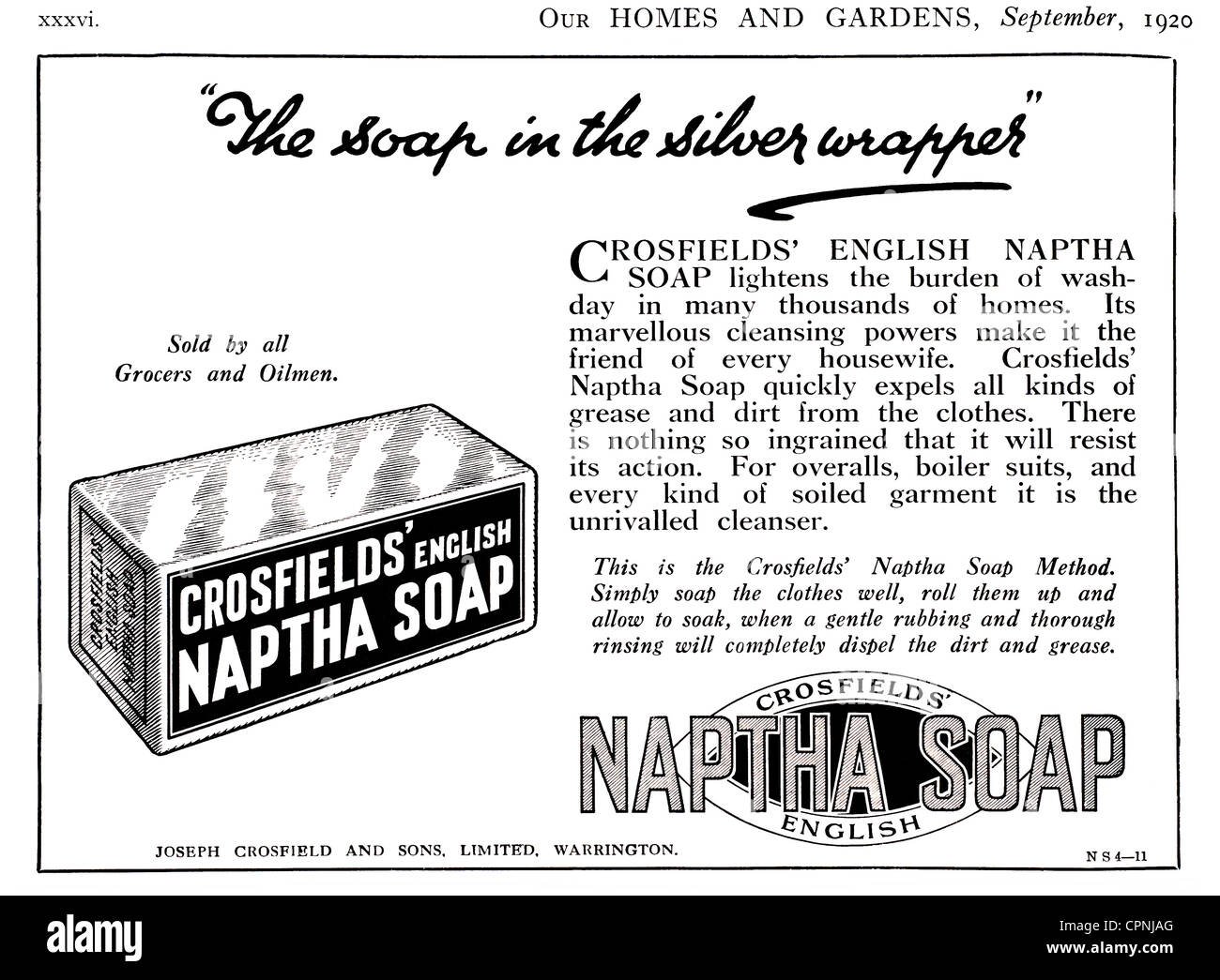 1920s "Homes & Gardens" magazine advertisement for "Crosfield's English ...