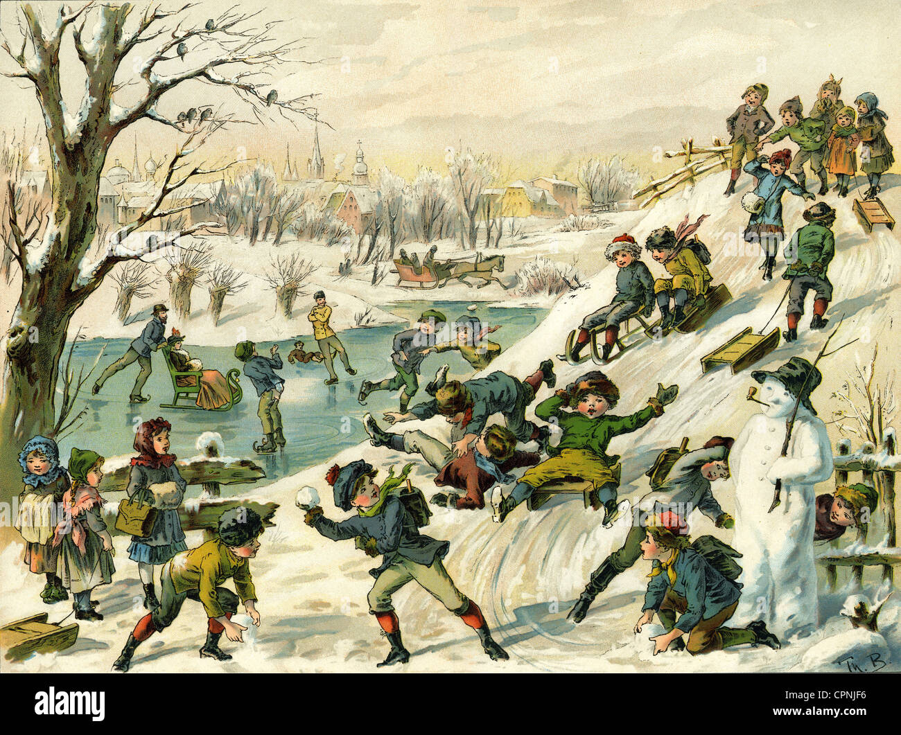 season, winter, winter enjoyment, children playing outside, coloured ...