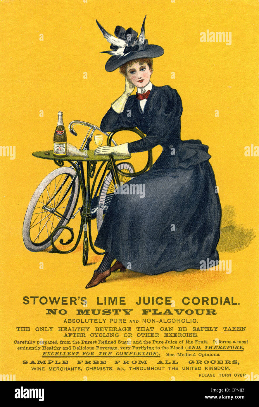 advertising, alcohol, female bicyclist making rest in a cafe, drinking ...