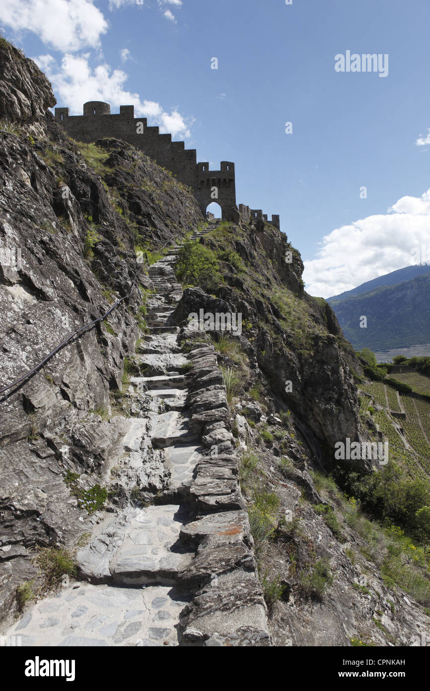 The castle ruins of Tourbillon in Sion, the capital of the canton of ...