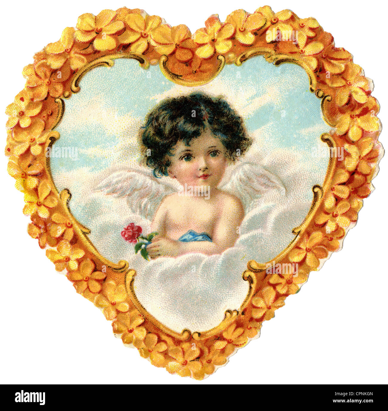 kitsch/cards/souvenir, angel of love in floral heart, out of an old ...