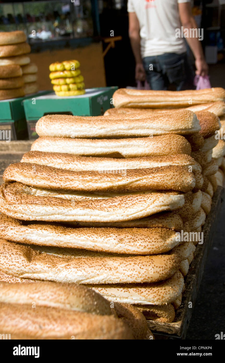 fresh Israeli bageleh bread for sale on street Jerusalem Israel Asia ...