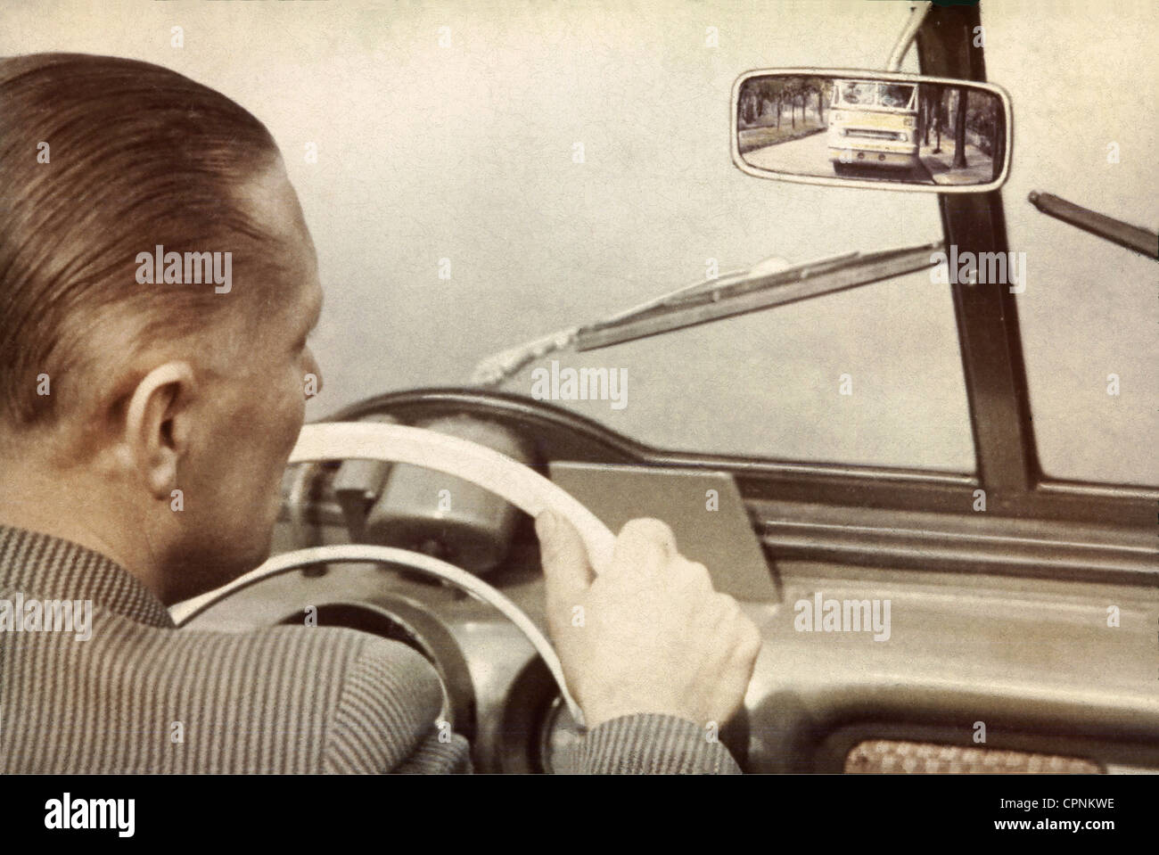 transport / transportation, car, driver, looking in the rear-view ...