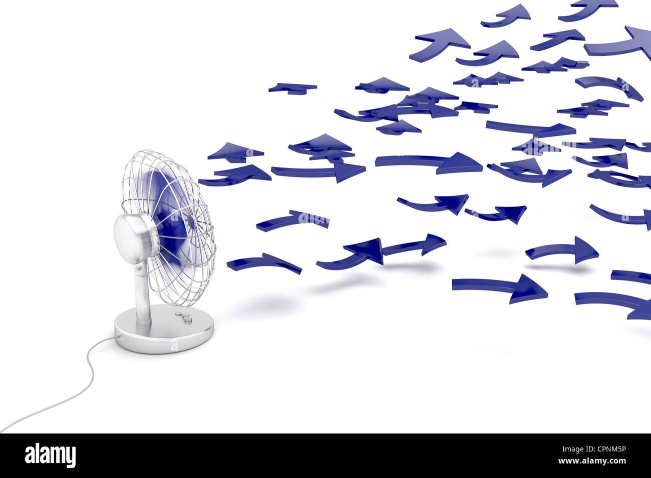 Fan blowing fresh ideas on white background Stock Photo - Alamy