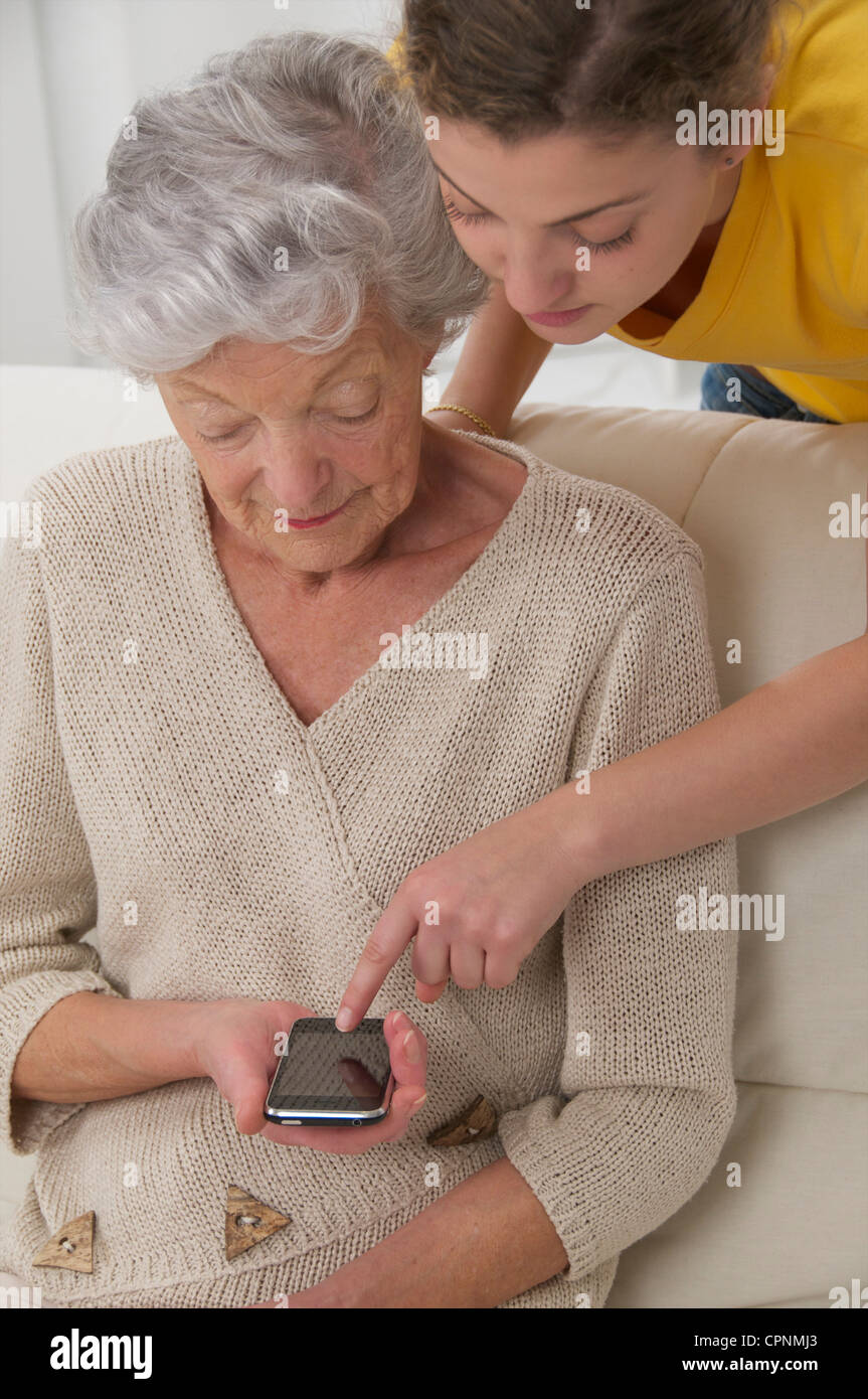 ELDERLY PERSON ON THE PHONE Stock Photo - Alamy